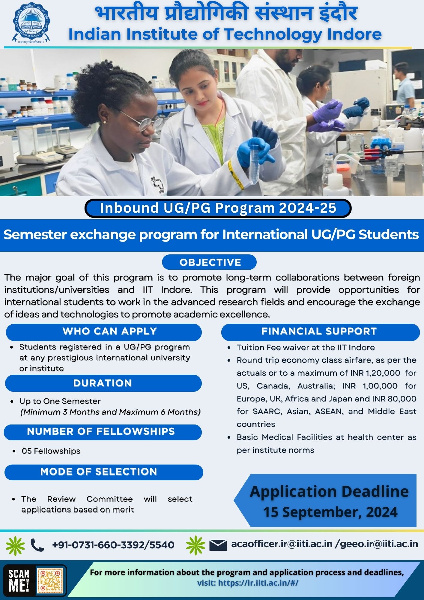 Short term fellowships at IIT Indore for AY 2024-25 for UG/PG and PhD ...